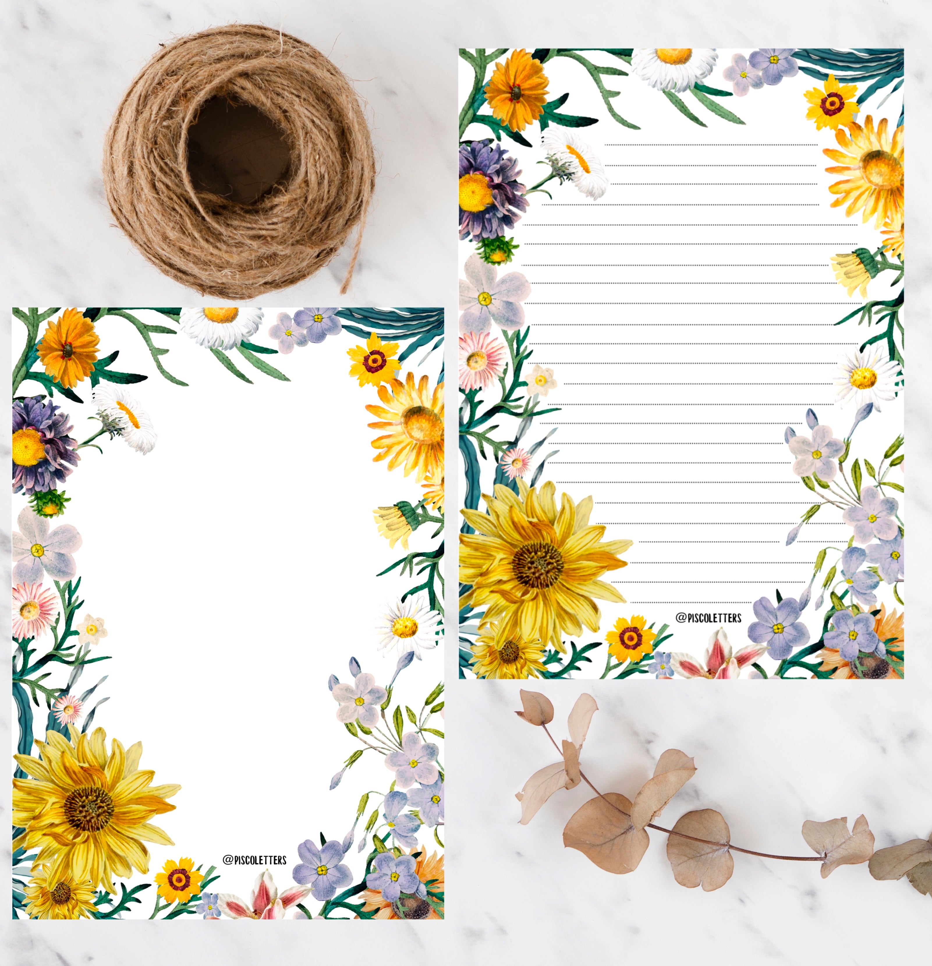 Sunflower printable paper – Piscoletters