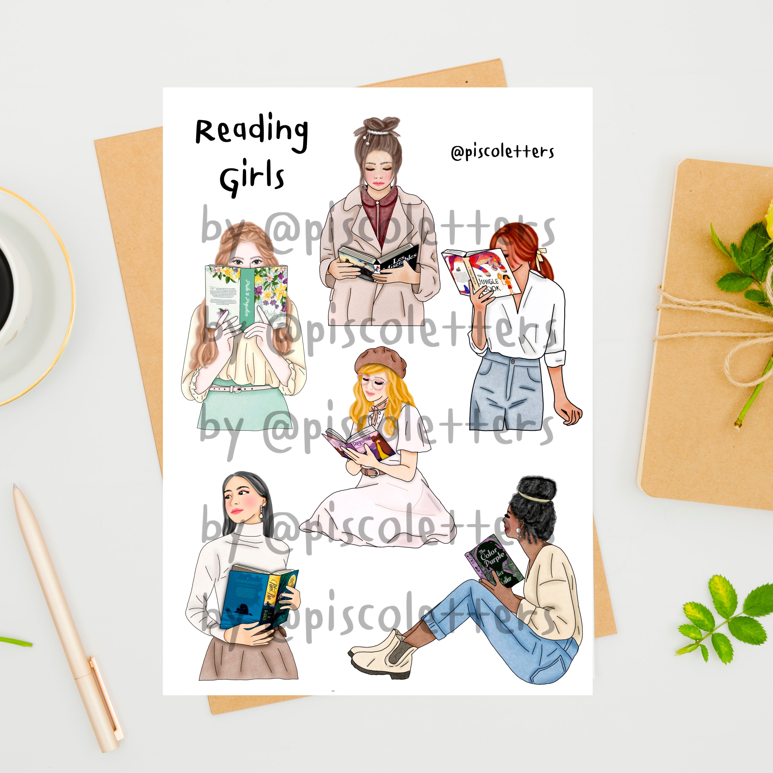 Reading Girls Printable (Digital) – Piscoletters